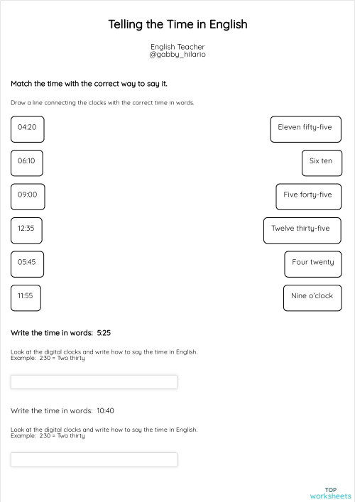 Telling the Time in English. Interactive worksheet | TopWorksheets