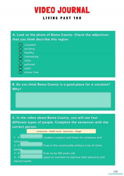 VIDEO JOURNAL. Interactive worksheet | TopWorksheets