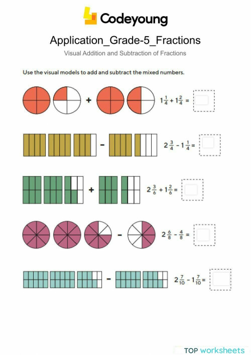 Application-Visual Addition and Subtraction of Fractions. Interactive ...