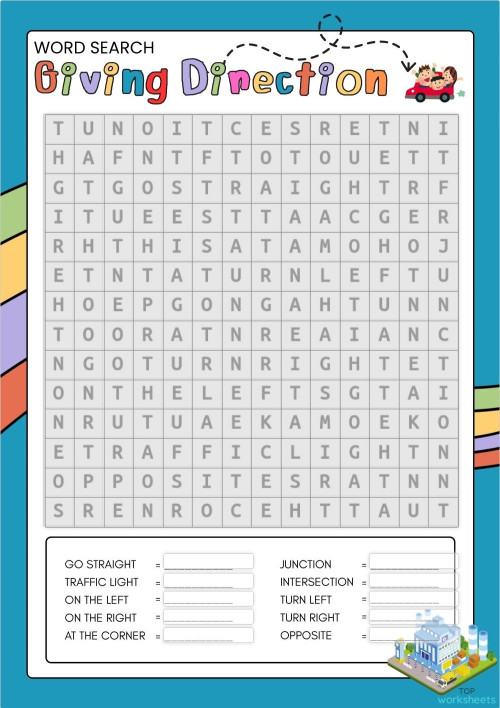Wordsearch - GIving Direction ใบงานเชิงโต้ตอบ | TopWorksheets