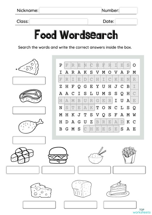 food wordsearch. Interactive worksheet | TopWorksheets