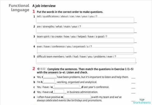 job interview. Interactive worksheet | TopWorksheets