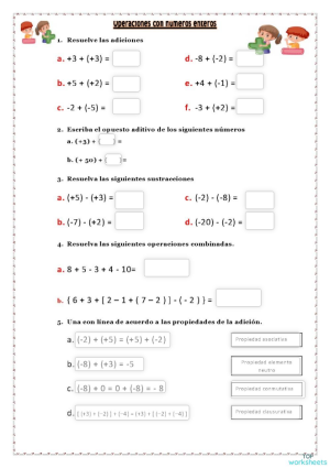 OPERACIONES CON ENTEROS. Ficha interactiva | TopWorksheets