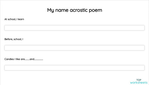My name acrostic poem. Interactive worksheet | TopWorksheets