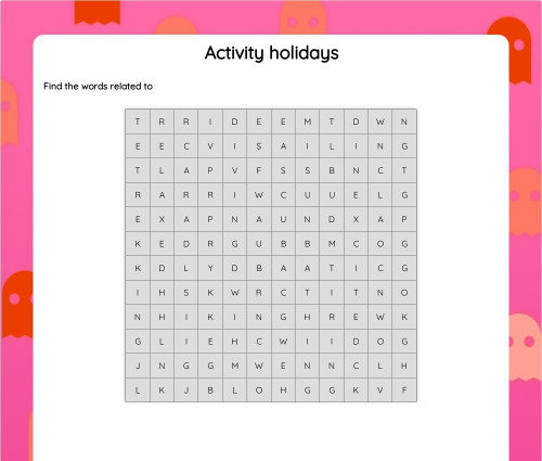Activity holidays. Interactive worksheet | TopWorksheets
