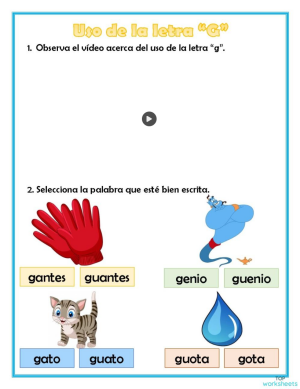 Uso de la letra "G". Ficha interactiva | TopWorksheets