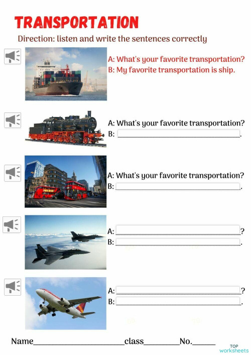 Transportation 2. Interactive worksheet | TopWorksheets