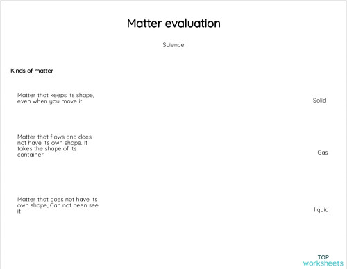 Matter evaluation. Interactive worksheet | TopWorksheets