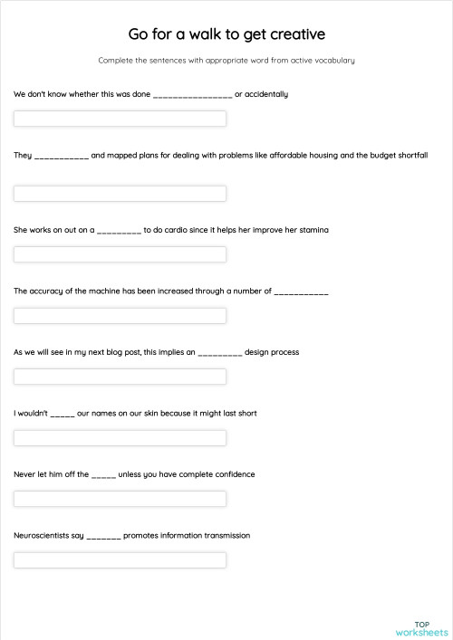 Go for a walk to get creative. Interactive worksheet | TopWorksheets