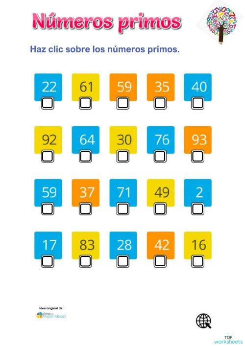 Números primos 03. Ficha interactiva | TopWorksheets