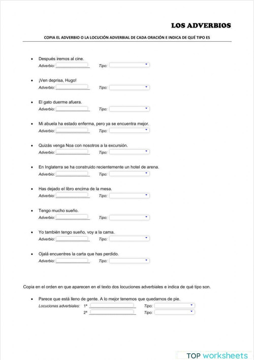 Adverbios. Ficha interactiva | TopWorksheets
