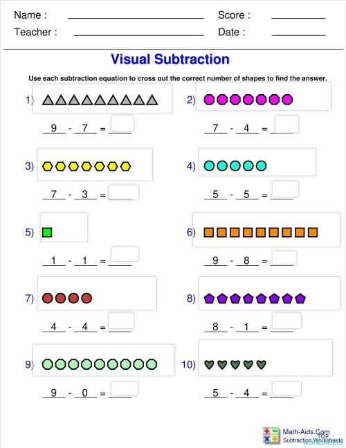 Visual Subtraction. Interactive worksheet | TopWorksheets