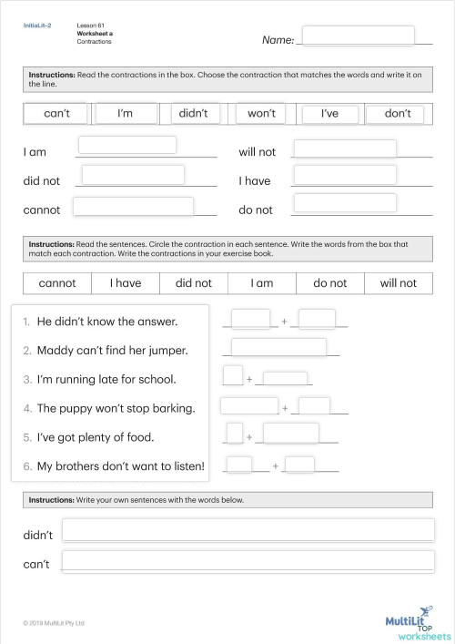 Lesson 61 Contractions. Interactive worksheet | TopWorksheets