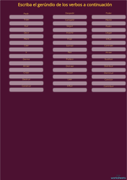 #6 - Gerúndios Irregulares. Ficha interactiva | TopWorksheets