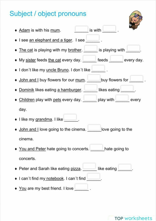 Subject and object pronouns. Interactive worksheet | TopWorksheets