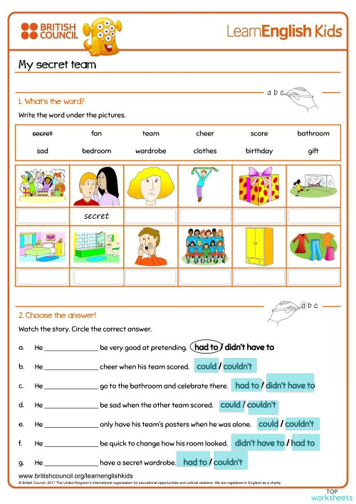 My secret team. Interactive worksheet | TopWorksheets