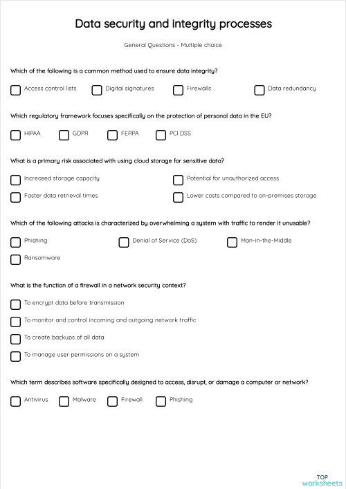 Data security and integrity processes. Interactive worksheet ...