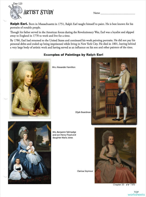 Chapter 20: Pg 195-196 Artist Study. Interactive worksheet | TopWorksheets