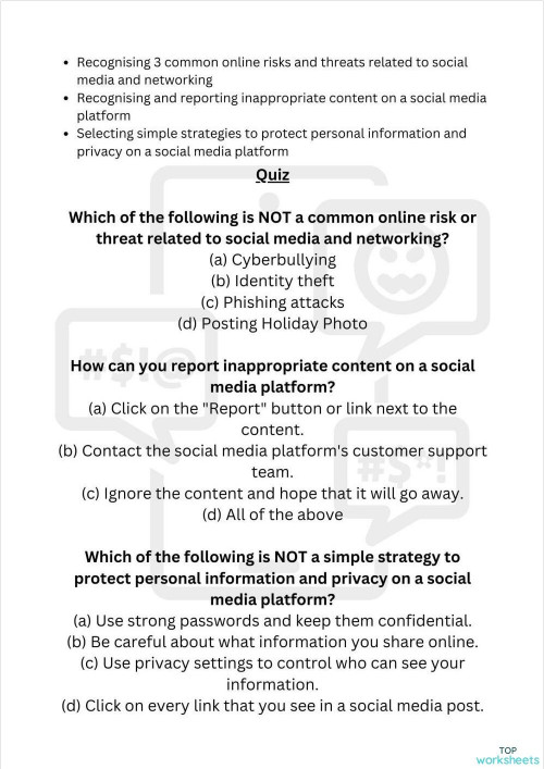 Social Media Assessment. Interactive worksheet | TopWorksheets