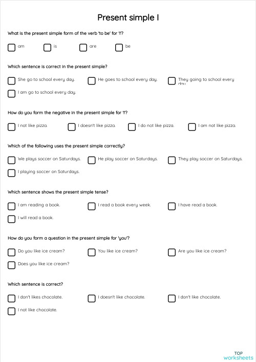 Present simple I. Interactive worksheet | TopWorksheets