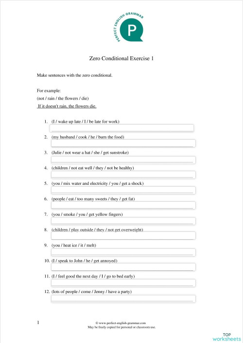 Zero Conditional - Rewrite sentences. Interactive worksheet | TopWorksheets