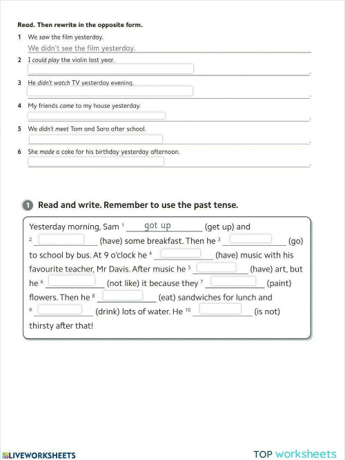 Past simple 5º tercera ficha. Interactive worksheet | TopWorksheets