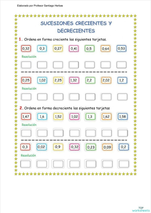 Sucesiones crecientes y decrecientes con decimales. Ficha interactiva ...