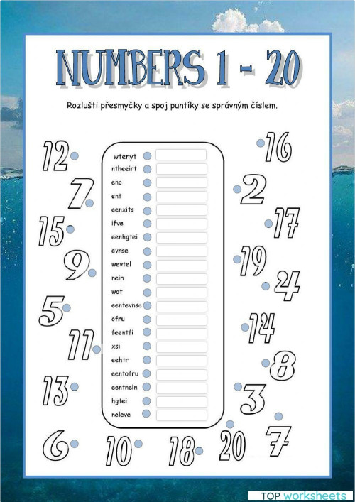 Numbers 1-20 - přesmyčky. Interactive worksheet | TopWorksheets