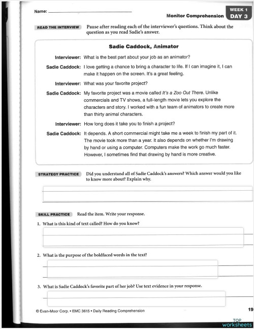 Daily Reading Comprehension Worksheets Pauls