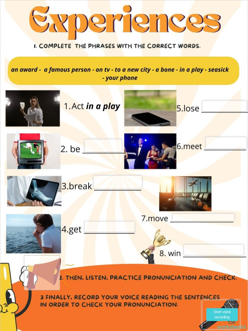 experiences. Interactive worksheet | TopWorksheets