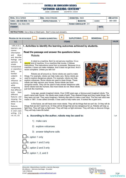 EXAM 8th grade.... Interactive worksheet | TopWorksheets