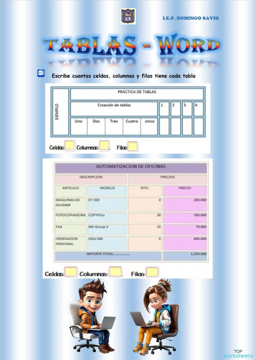 PRUEBA DE WORD PRIMARIA 5TO. Ficha interactiva | TopWorksheets