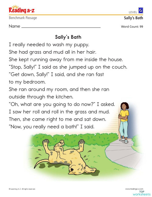 Level G: Sally's bath. Interactive worksheet | TopWorksheets