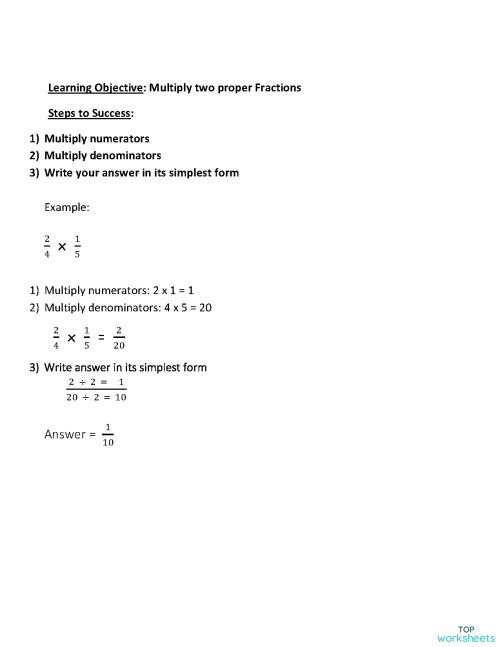 Year 6 - Multiply two Proper Fractions. Interactive worksheet ...