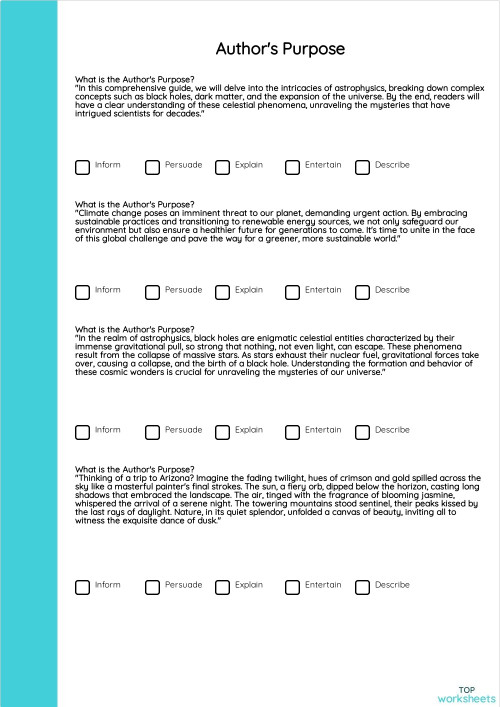Author's Purpose. Interactive worksheet | TopWorksheets