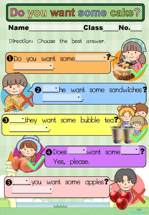 Do you want some cake?. Interactive worksheet | TopWorksheets