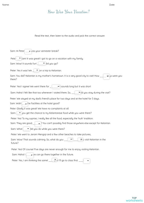 How Was Your Semester Break?. Interactive worksheet | TopWorksheets