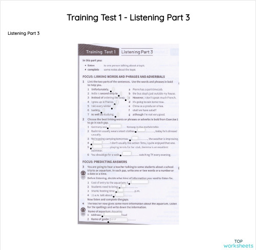 Training Test 1 - Listening Part 3. Interactive worksheet | TopWorksheets