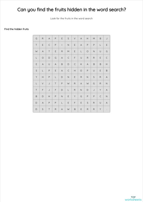 Can you find the fruits hidden in the word search?. Interactive ...