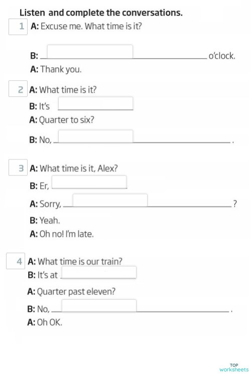 learn to listen time. Interactive worksheet | TopWorksheets