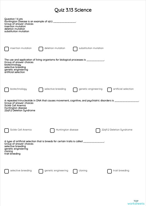 Quiz 3.13 Science. Interactive worksheet | TopWorksheets