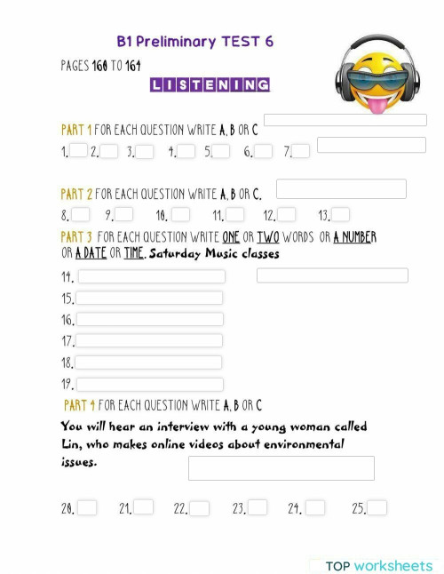 Test 6 Listening -B1 preliminary. Interactive worksheet | TopWorksheets