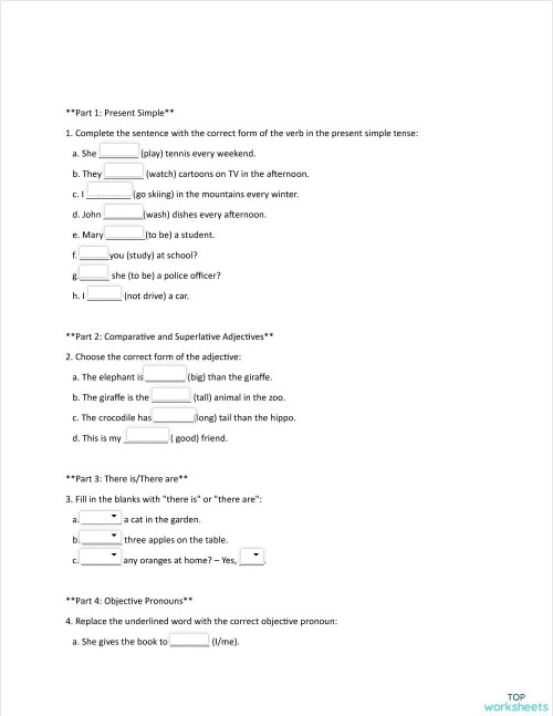 Test A1 for students. Interactive worksheet | TopWorksheets