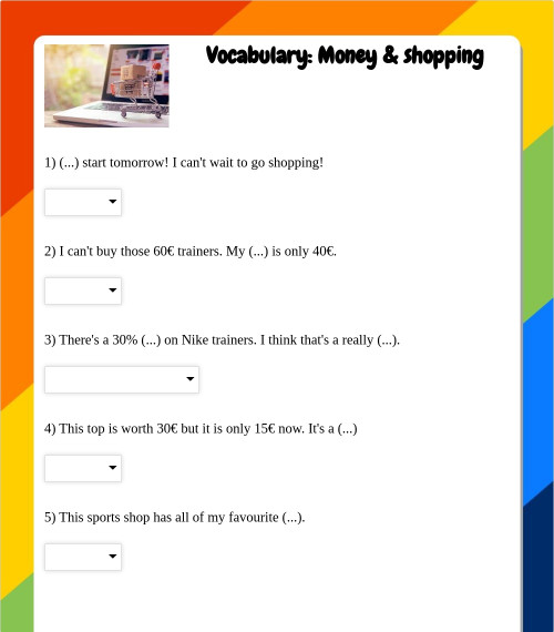 Vocabulary: Money & shopping. Interactive worksheet | TopWorksheets
