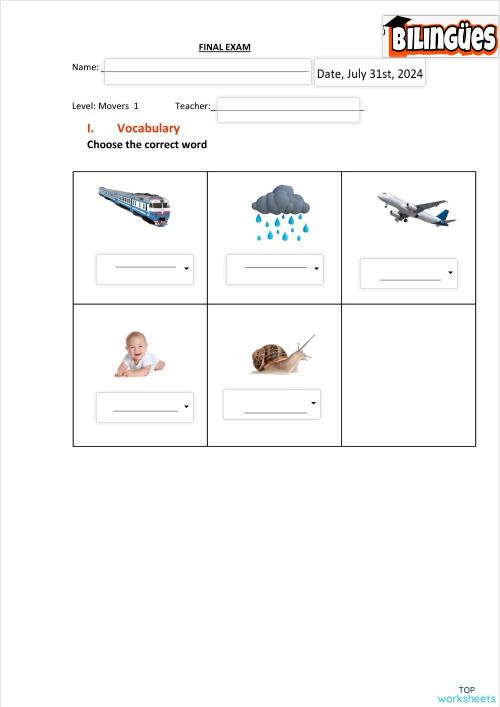 movers 1 final exam. Interactive worksheet | TopWorksheets
