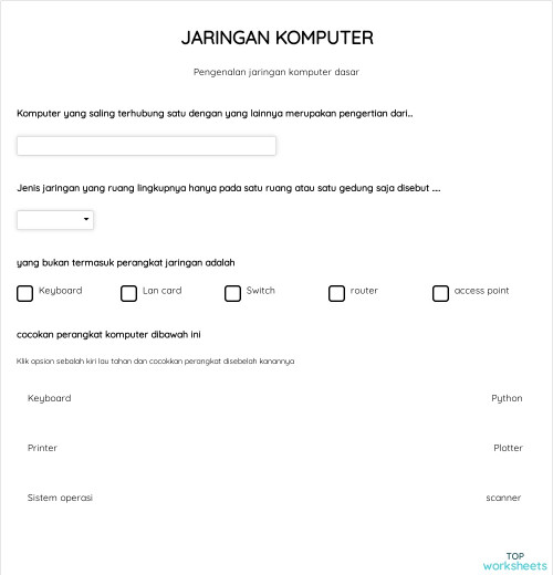 JARINGAN KOMPUTER. Interactive worksheet | TopWorksheets