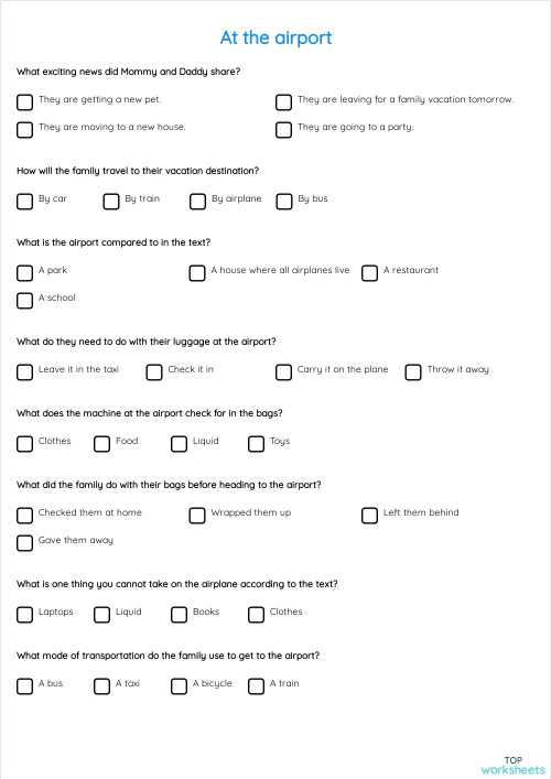 At the airport. Interactive worksheet | TopWorksheets