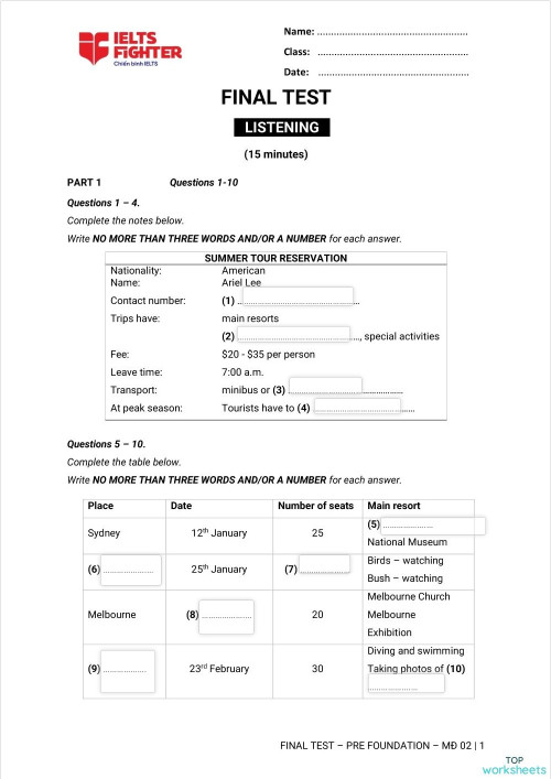 FINAL TEST L&R PREF. Interactive worksheet | TopWorksheets
