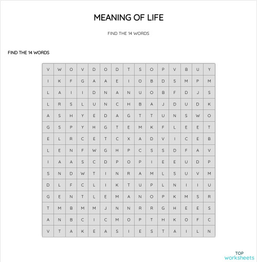 MEANING OF LIFE. Interactive worksheet | TopWorksheets