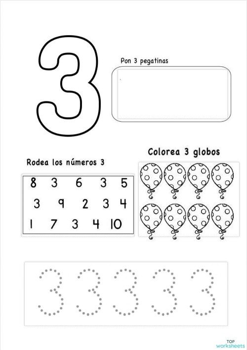 Identifico Número 3. Ficha interactiva | TopWorksheets